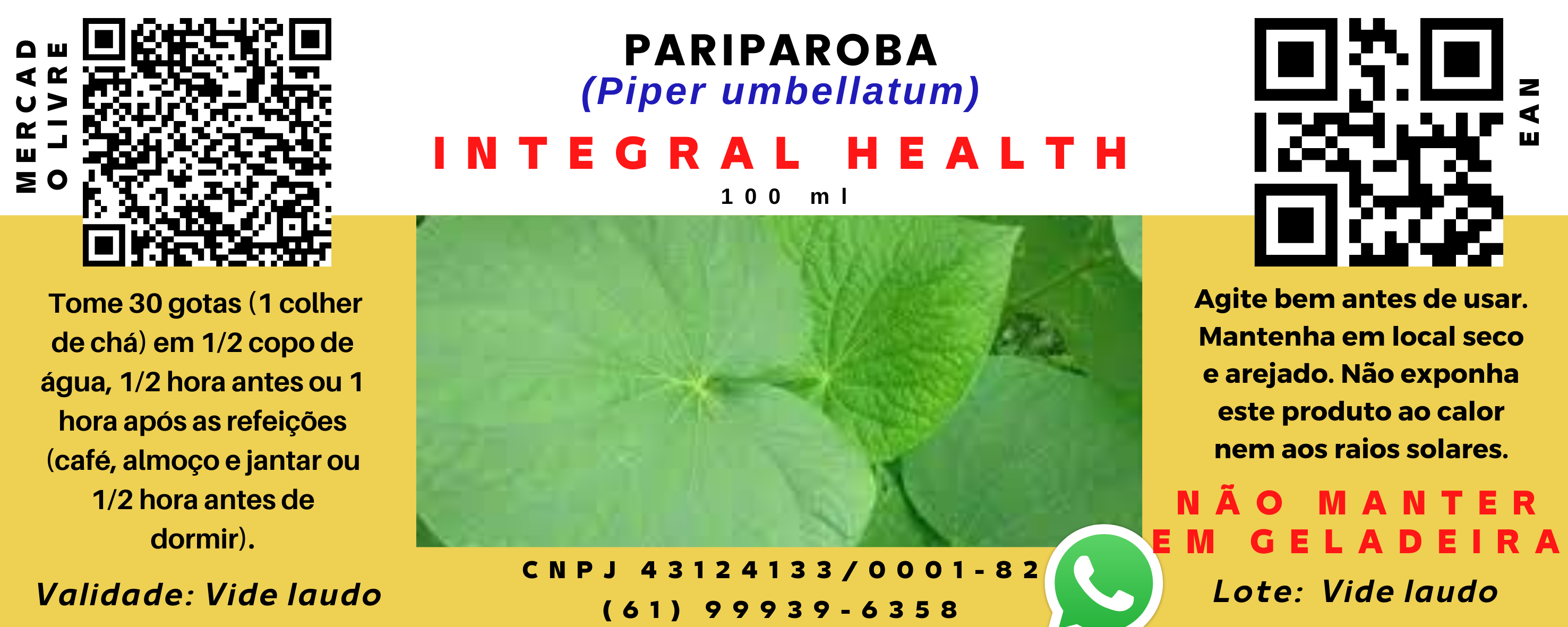 Pariparoba, 200 ml (2 frascos de 100 ml em vidro âmbar) - Piper umbell ...