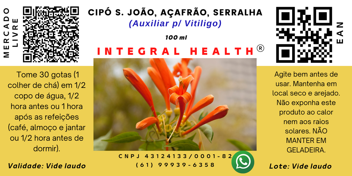 Vitiligo, 200 ml (2 frascos de 100 ml em vidro âmbar) - Cipó de S. Joã ...